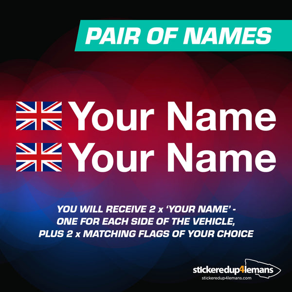 Pair of Race Car Driver Names Personalised Rally Style Sticker ...
