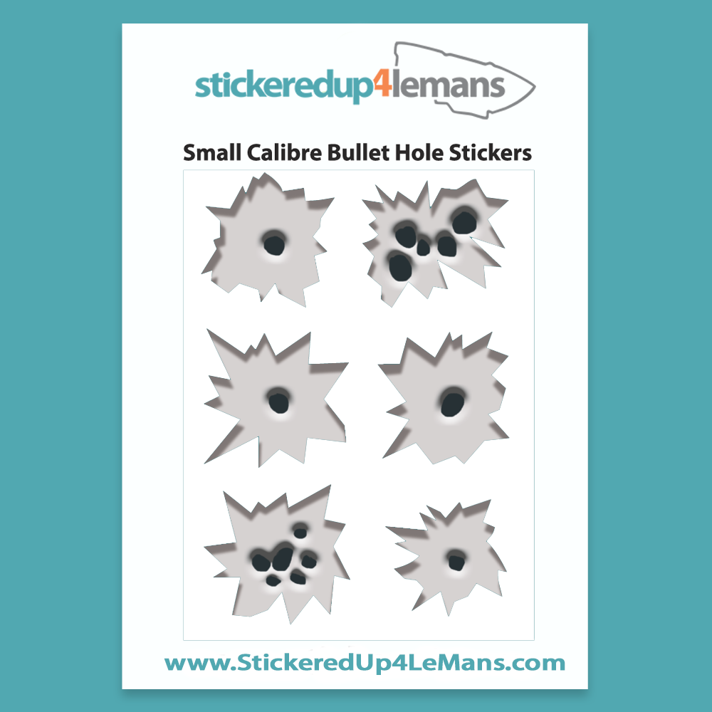 6 Small Calibre Bullet Hole Stickers - StickeredUp4LeMans